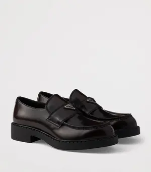 Prada Brushed Leather Loafers With Triangle Logo