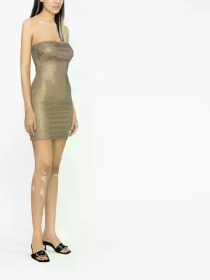 GENNY Strapless Mesh Mini Dress With Rhinestone Embellishments