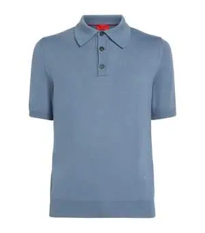 Isaia Cashmere-silk Knit Polo Shirt - Blue