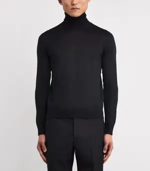 Isaia Wool-silk-cashmere Rollneck Sweater - Black