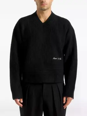 Manière De Voir V-neck Ribbed Knit Sweater With Embroidered Logo