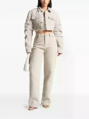 Manière De Voir Manière De Voir Bouclé Cropped Jacket With Distressed Hem Neutrals