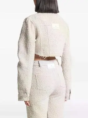 Manière De Voir Bouclé Cropped Jacket With Distressed Hem - Neutrals