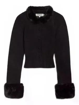 Apparis Rosa Faux Fur Trimmed Cardigan - Black