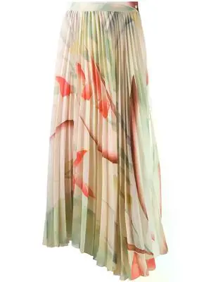 Etro Pleated Maxi Skirt With Foliage Print