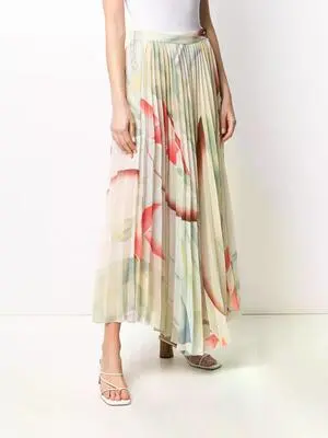 Etro Pleated Maxi Skirt With Foliage Print