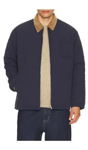BOUND Quilted Jacket With Corduroy Collar - Navy