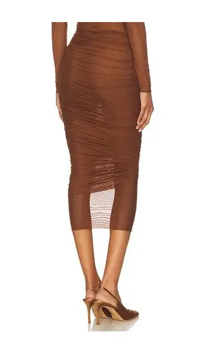 SEROYA Thessa Ruched Mesh Midi Skirt