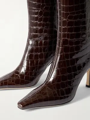 JIMMY CHOO Agathe 85 Croc-effect Leather Knee Boots - Brown