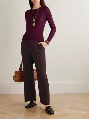 Chloé Ribbed Wool Sweater With Silk Trim
