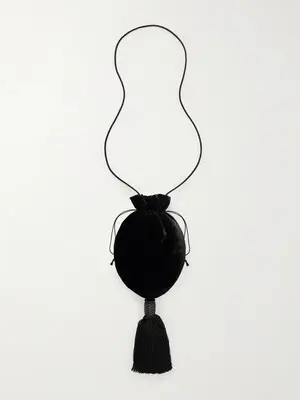 Le Sundial Lee" Tasseled Velvet Shoulder Bag - Black