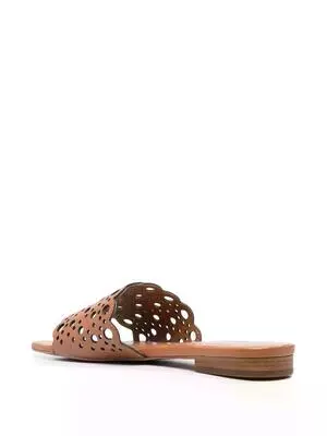 TWINSET Calf Leather Perforated Slip-on Flat Sandals - Brown