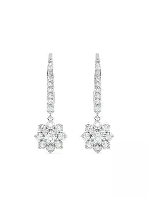 TILLA 14kt White Gold Flower Embellished Dangling Earrings - Silver