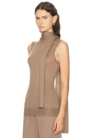 Enza Costa Tissue Cashmere Sleeveless Scarf Sweater - Walnut