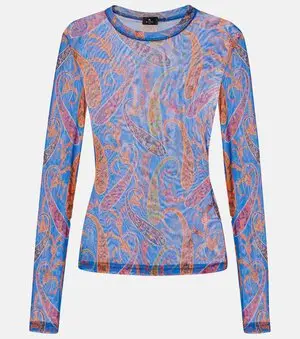 Etro Semi-sheer Velvet-trimmed Tulle Top