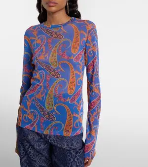 Etro Semi-sheer Velvet-trimmed Tulle Top