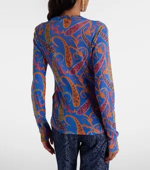 Etro Semi-sheer Velvet-trimmed Tulle Top