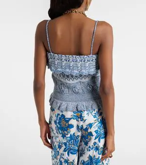 Etro Knitted Cotton Crop Top - Blue