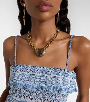 Etro Knitted Cotton Crop Top - Blue