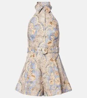 Zimmermann Daylight Printed Linen Halterneck Romper - Multicoloured