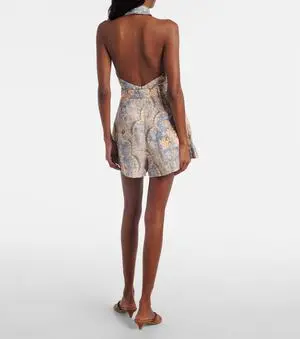 Zimmermann Daylight Printed Linen Halterneck Romper