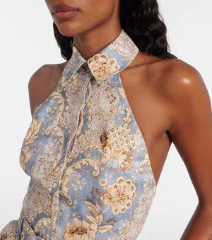 Zimmermann Daylight Printed Linen Halterneck Romper