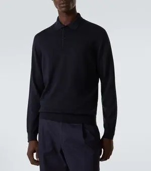 SAMAN AMEL Allen Wool Polo Sweater - Blue