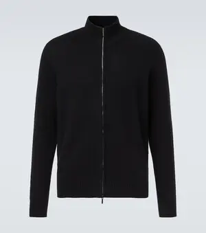 SAMAN AMEL Ribbed-knit Cashmere Zip-up Sweater - Black