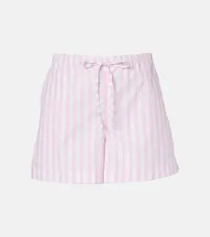 Hunza G Embroidered Striped Cotton Poplin Shorts Pink