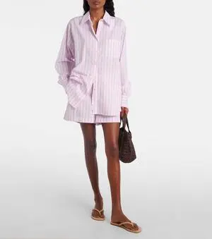 Hunza G Embroidered Striped Cotton Poplin Shorts - Pink