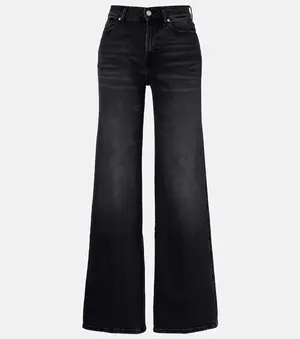 7 For All Mankind Lotta High-rise Wide-leg Jeans - Black