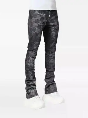 GUAPI Obsidian Racer Jeans With Checkered Flag And Tire Track Motif