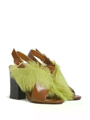 Marni Two-tone Criss-cross Fur Block Heel Sandals - Brown
