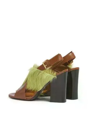 Marni Two-tone Criss-cross Fur Block Heel Sandals - Brown