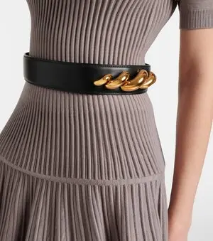 Alaïa Wide Leather Belt With Gold-tone Chain Detail