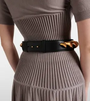 Alaïa Wide Leather Belt With Gold-tone Chain Detail