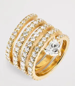 Shay 18k Gold Diamond Swirl Ring With Heart Cut Stone