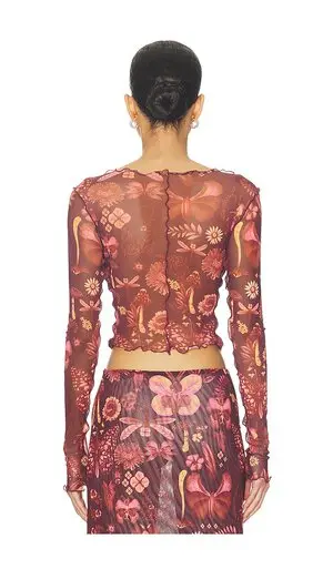 Agua Bendita Liana Printed Mesh Top - Red