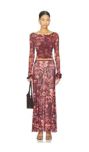 Agua Bendita Liana Printed Mesh Top - Red