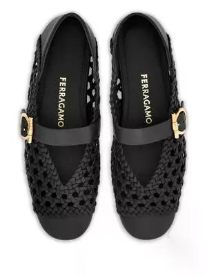 FERRAGAMO Braided Gancini-buckle Ballet Flats - Black