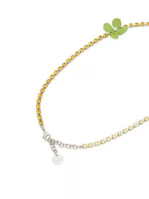 Marni Flower Embellishment Rhinestone Necklace - Silver