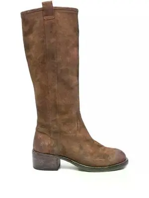 Moma Suede Block Heel Boots - Brown