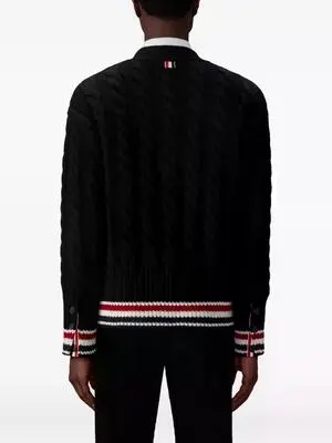 Thom Browne V-neck Cable Knit Cardigan With Stripe Detail