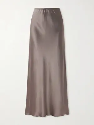 LESET Barb Satin Maxi Skirt - Brown