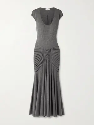Alaïa Pleated Wool Maxi Dress - Gray
