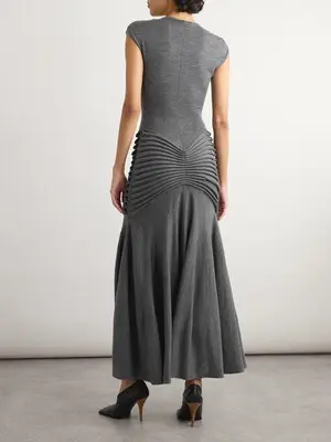 Alaïa Pleated Wool Maxi Dress - Gray