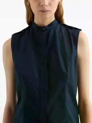 JIL SANDER Sleeveless Ruffled Collarless Shirt - Blue
