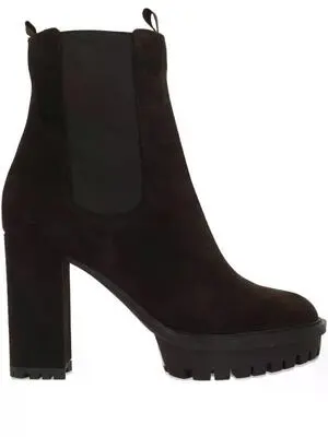 GIANVITO ROSSI Suede Ankle Boots With Platform Block Heel - Brown