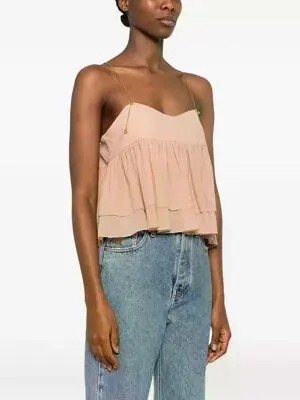Chloé Sleeveless Chain-strap Top In Silk Georgette - Neutrals
