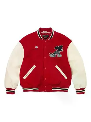 Supreme Mickey Appliqued Varsity Jacket - Red